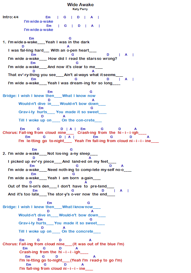 Wide Awake Chords by Katy Perry | Bellandcomusic.Com